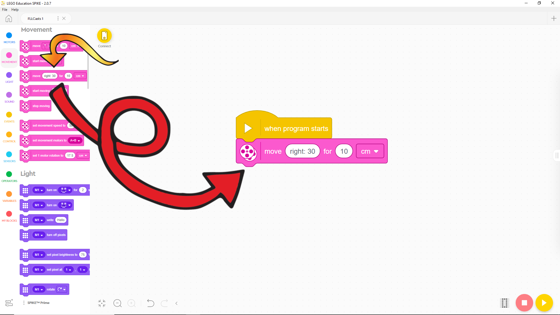 Блокче за движение с контрол на посоката в SPIKE Prime Word | FLLCasts
